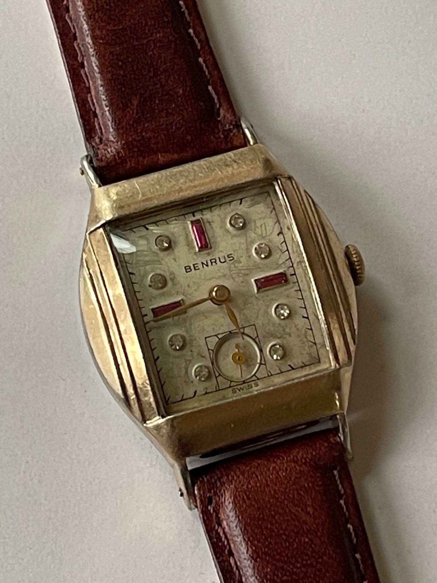 Benrus Art Deco Dial With 8 Genuine Diamonds 3rubies Gold Capped Fancy ...