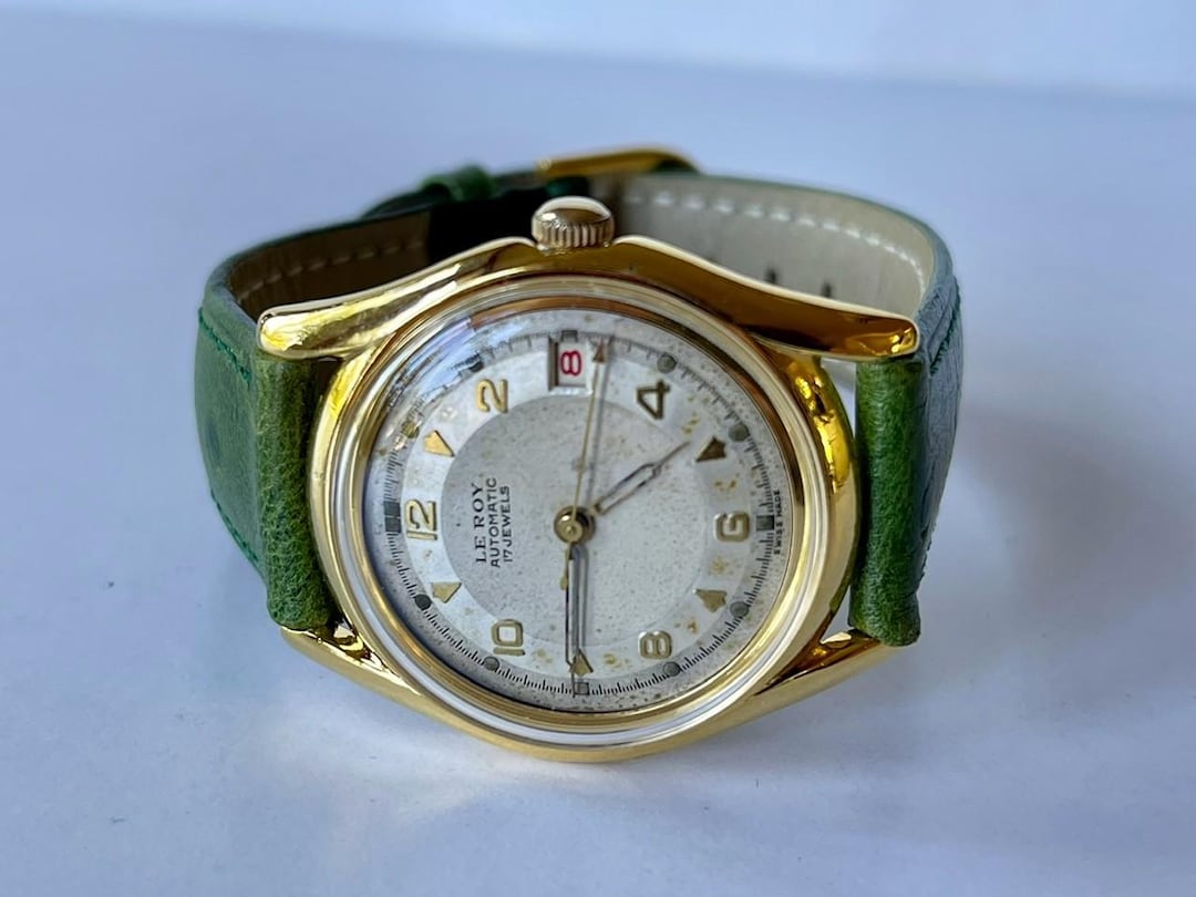 Leroy Automatic Red Date Pie Pan Two Tone Dial Gold Filled Stainless ...