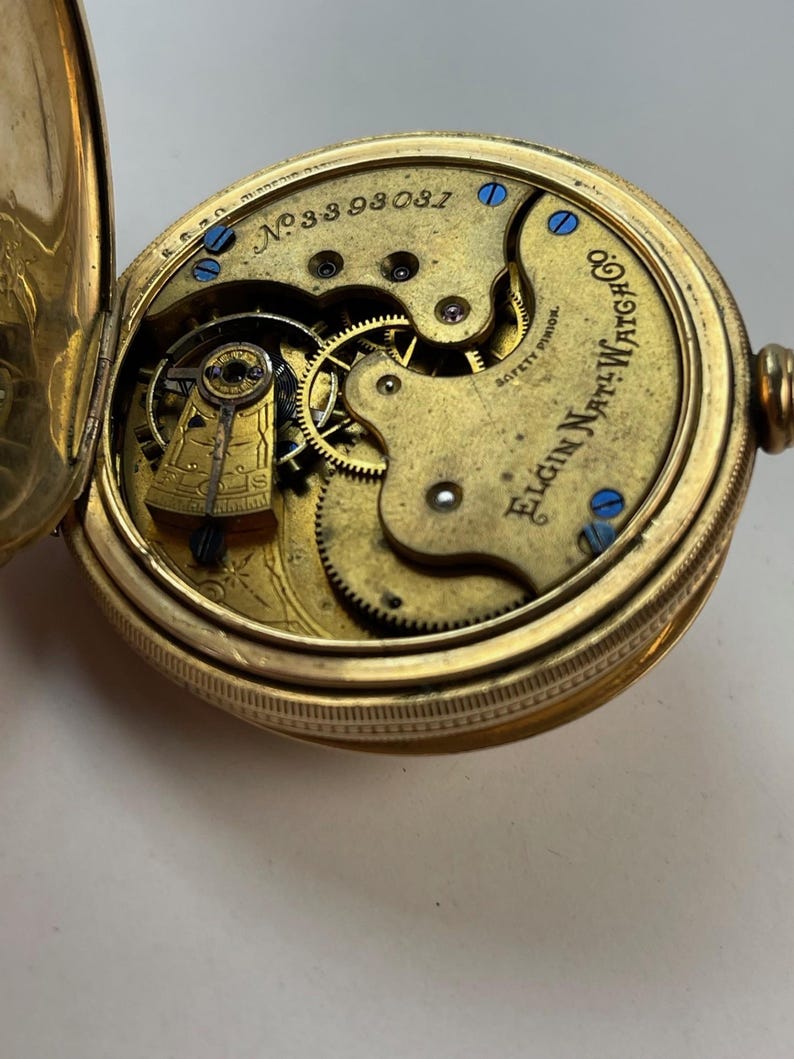 Elgin Solid 10K Gold Hunter Savonette Antique Pocket Watch White ...