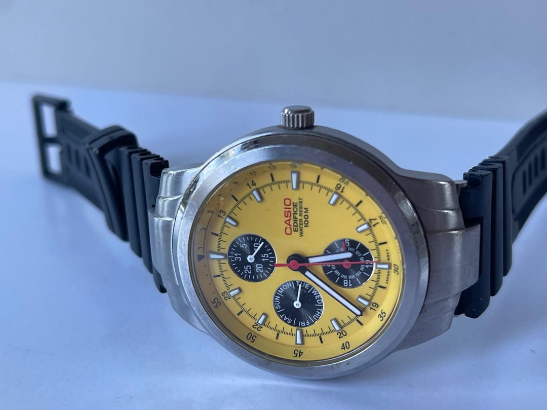 Casio Edifice Chronograph 3 Registers Ref. EF 305 Yellow Dial Stainless ...