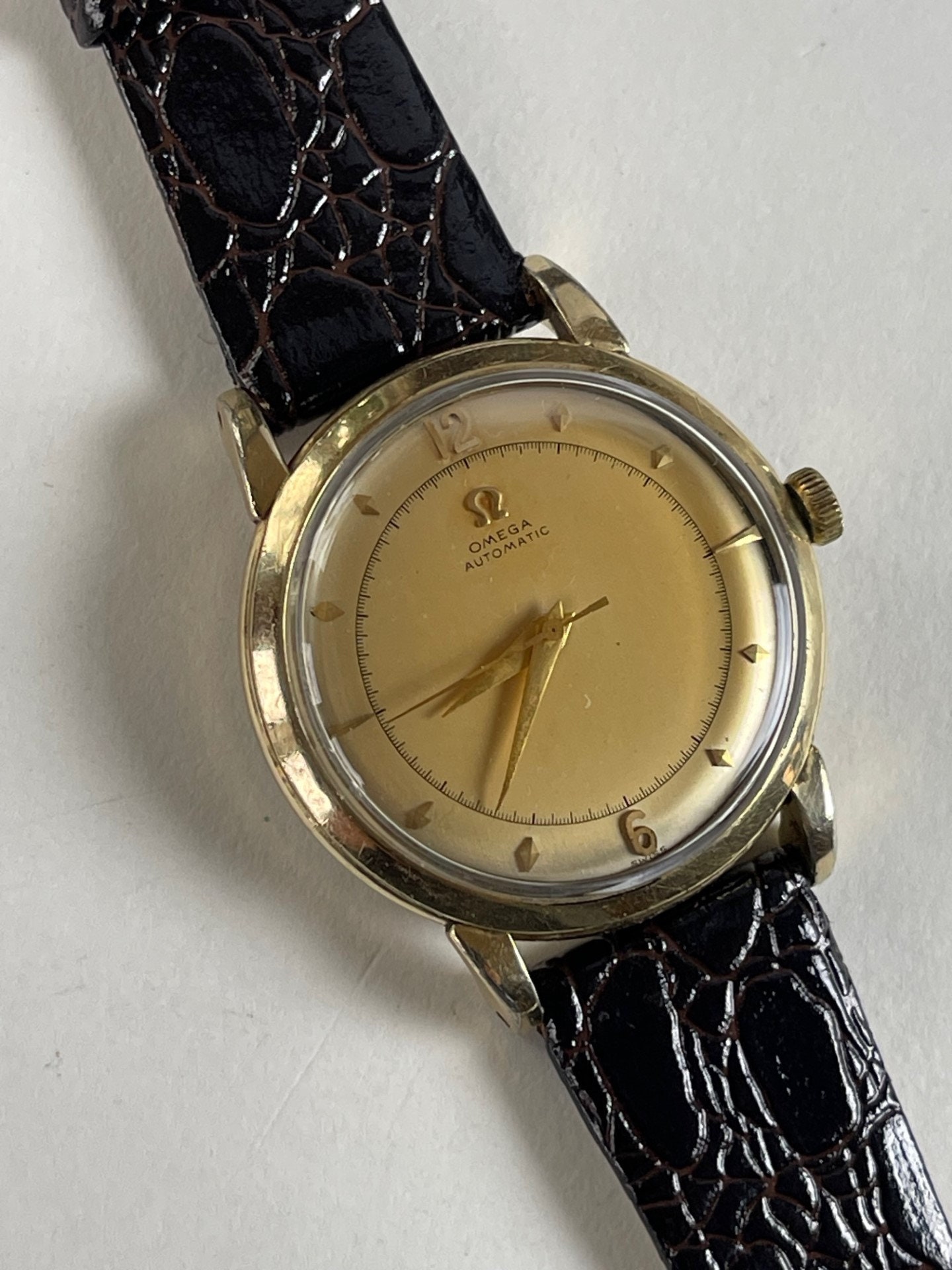 Omega Gold Capped Bumper Automatic Two Tone Pie Pan Dial Screw Down ...