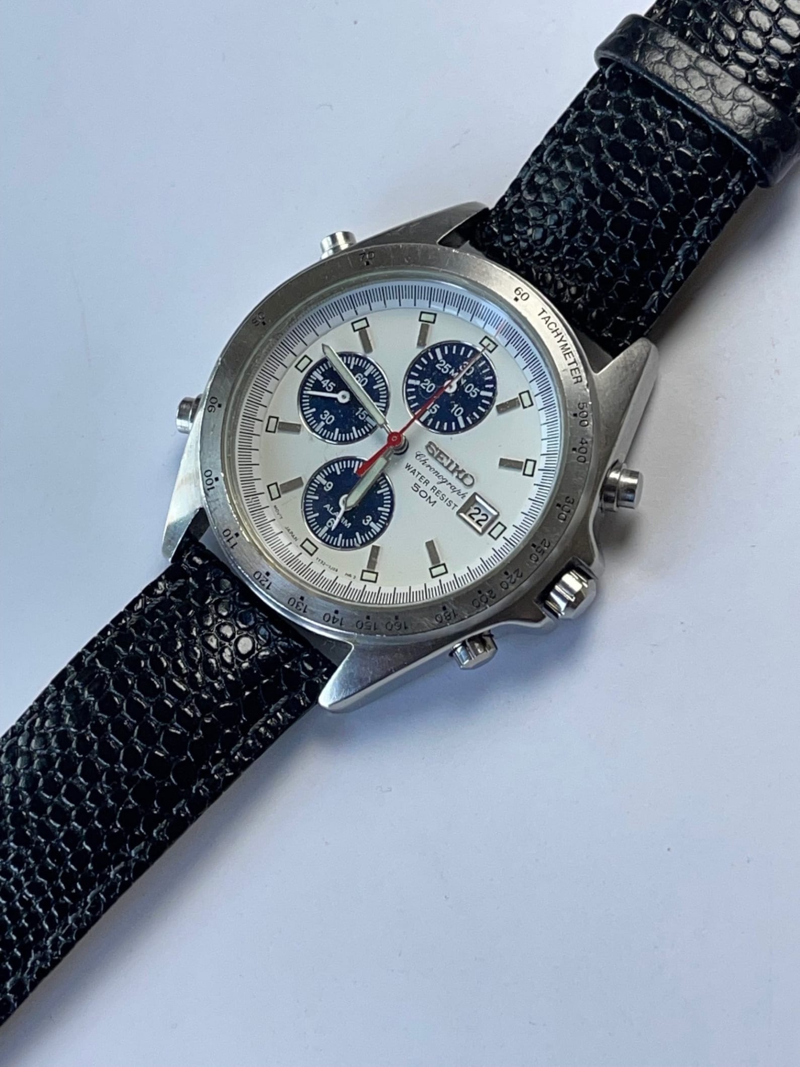 Seiko Chronograph Panda Dial Calendar Date Alarm Stainless Steel Screw ...