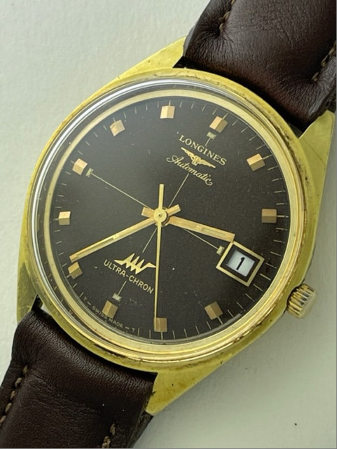 Longines ULTRA-CHRON Automatic Gold Capped Ref.8302-6 Cal.431 Adjusted 4 Positions Date Screw ...