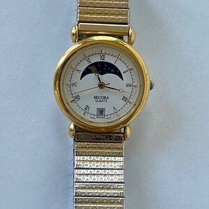 Becora Calendar Date Moon Phase Two Tone Dial Roman Numbers Gold Capped ...