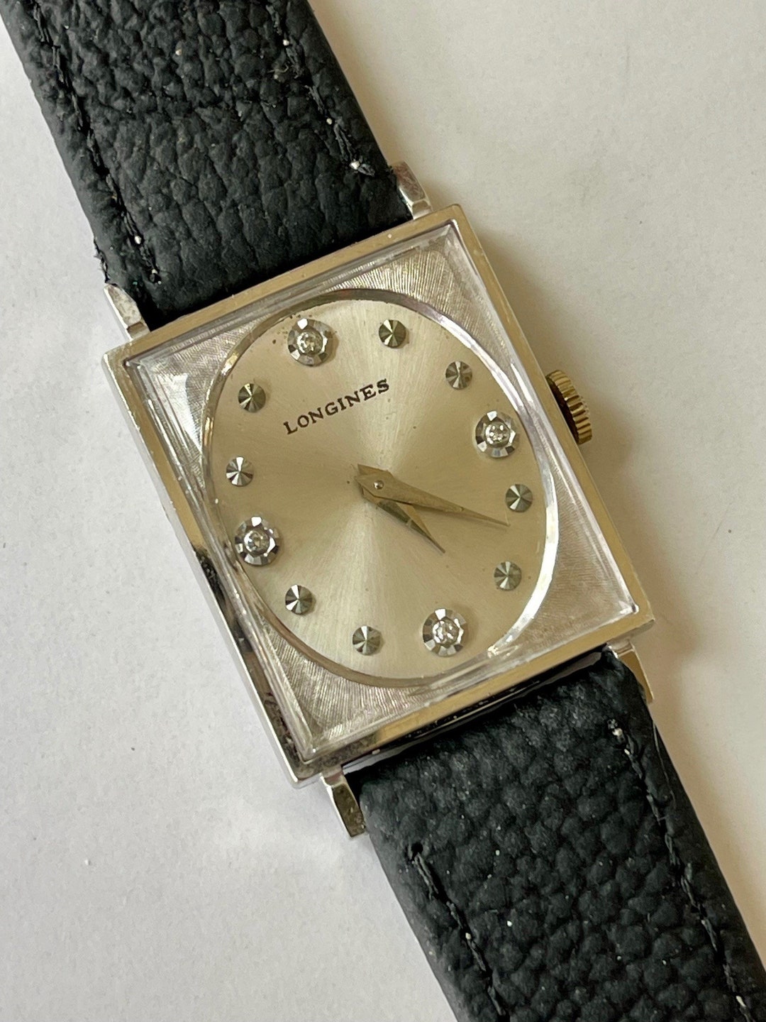 Longines Art Deco Style 10K White Gold Filled Rectangular Genuine ...