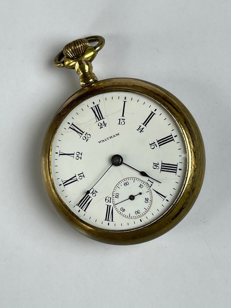 Waltham Military Railroad 14K Gold Filled Antique Pocket Watch 24 Hours ...