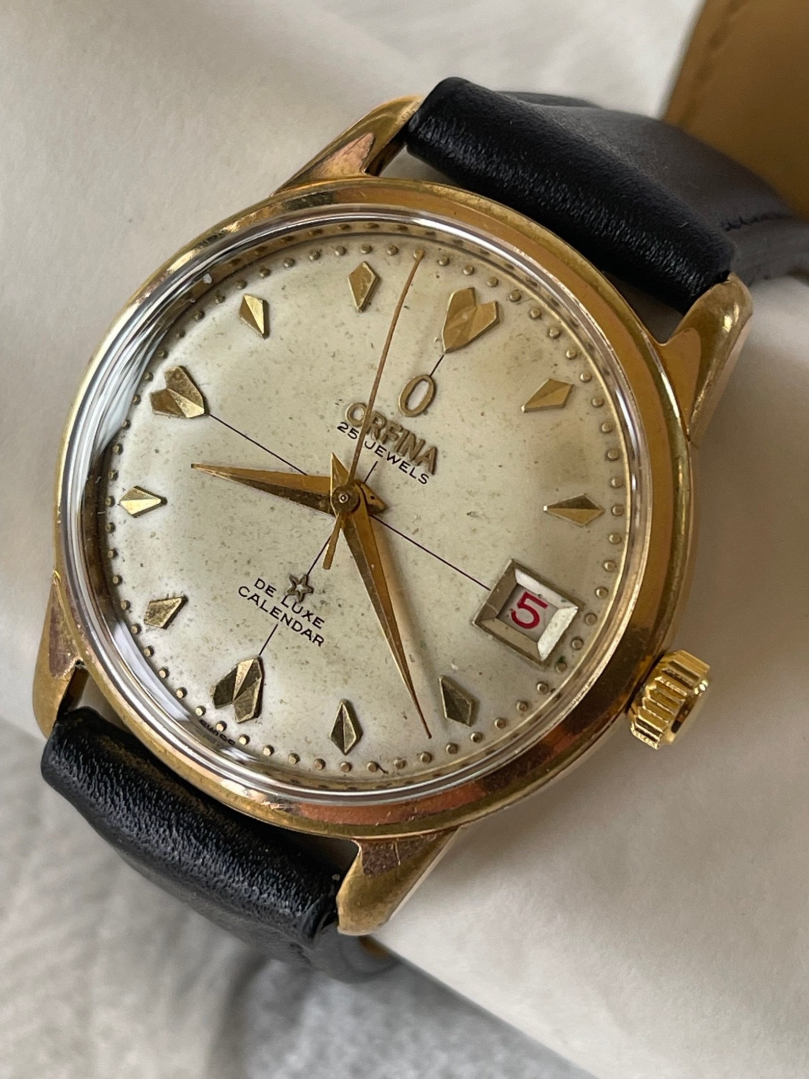 Orfina De Luxe Calendar Red Date Automatic Tropicalized Gold Capped ...