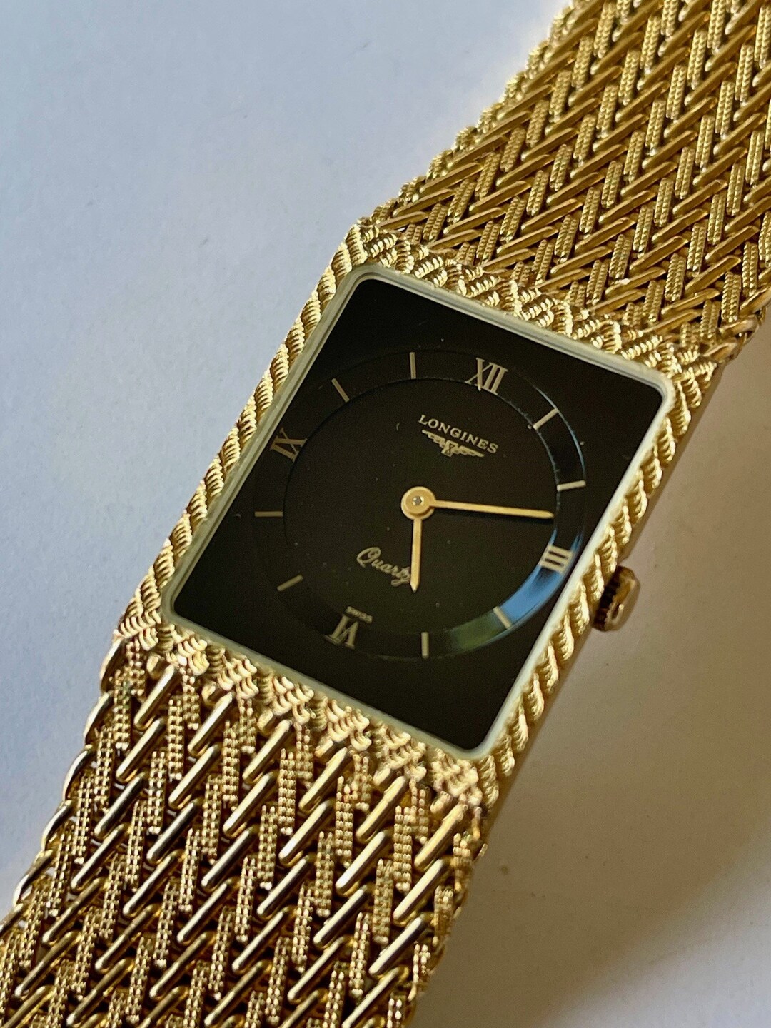 Longines Gold Capped Ultra Thin Black Dial Rectangular Vintage Swiss ...