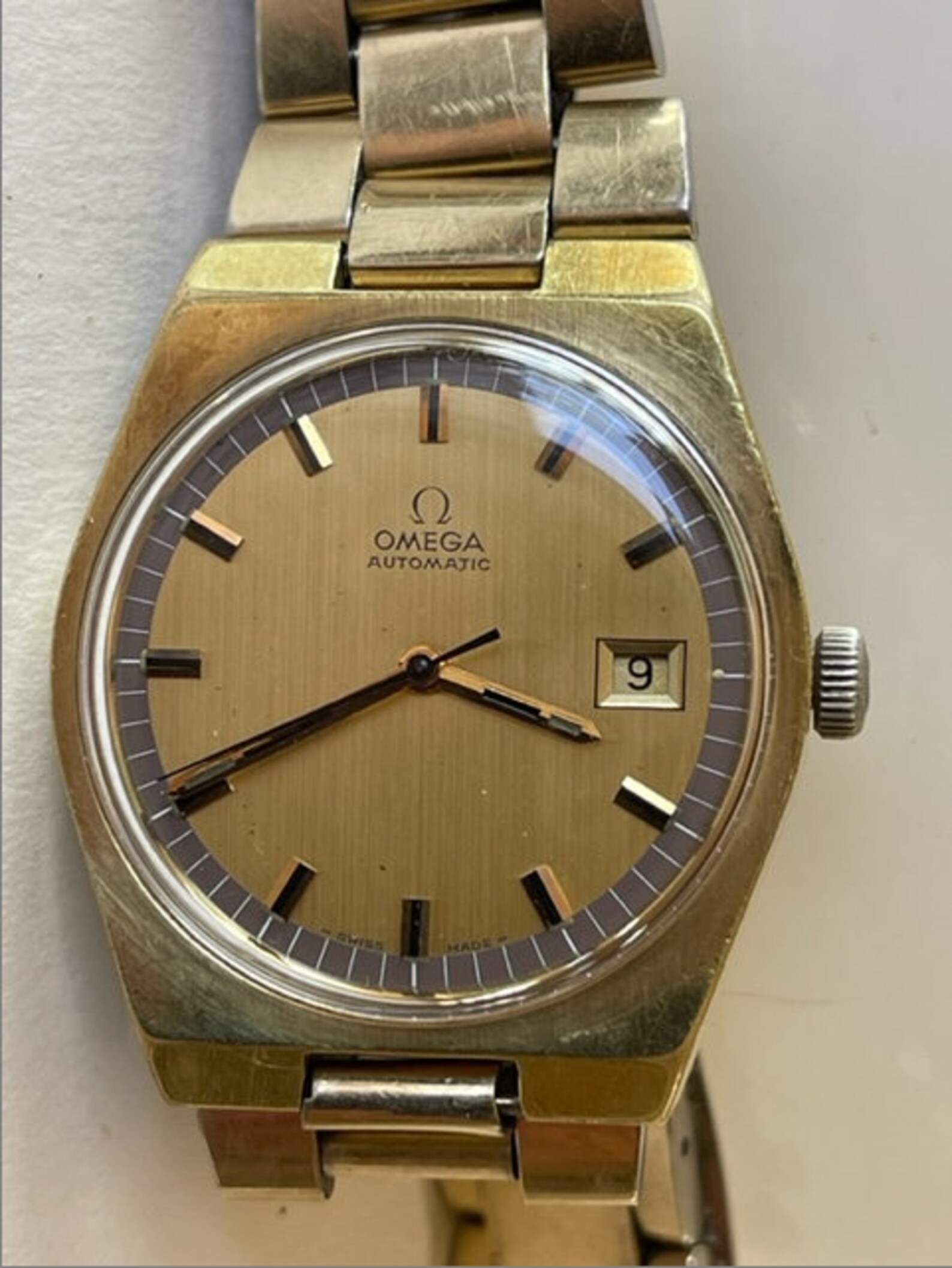 Omega Automatic Calendar Date Gold Capped Two Tone Dial Screw Down Case ...