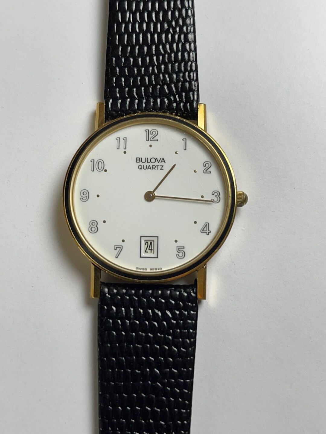 Bulova Calendar Date Gold Capped White Dial Vintage Ultra-thin Swiss ...