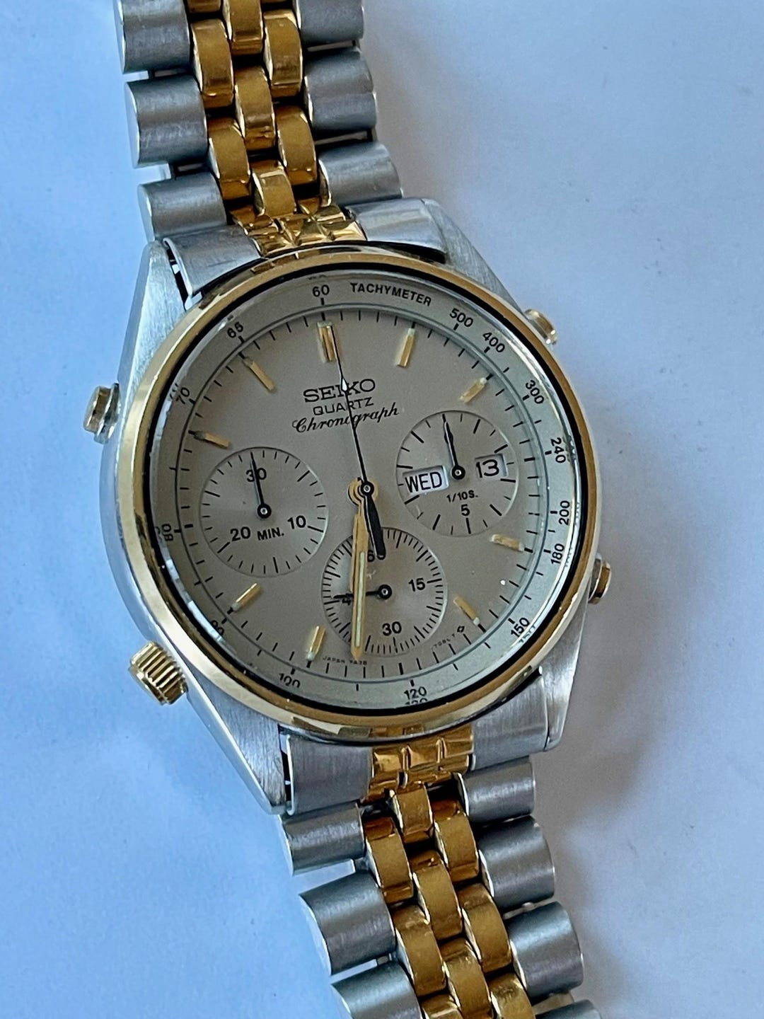 Seiko Chronograph Calendar Day/date Two Tone Gold/stainless Steel ...