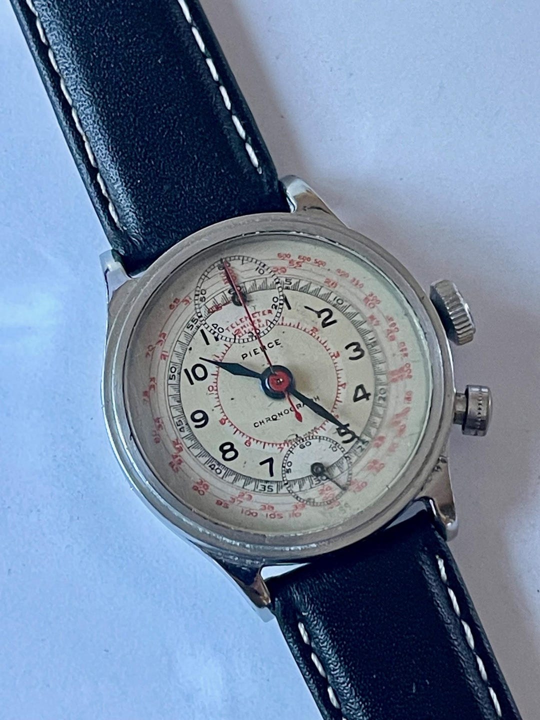 Pierce Monopusher Chronograph Pilot Aviation Military Officers WWII Two ...