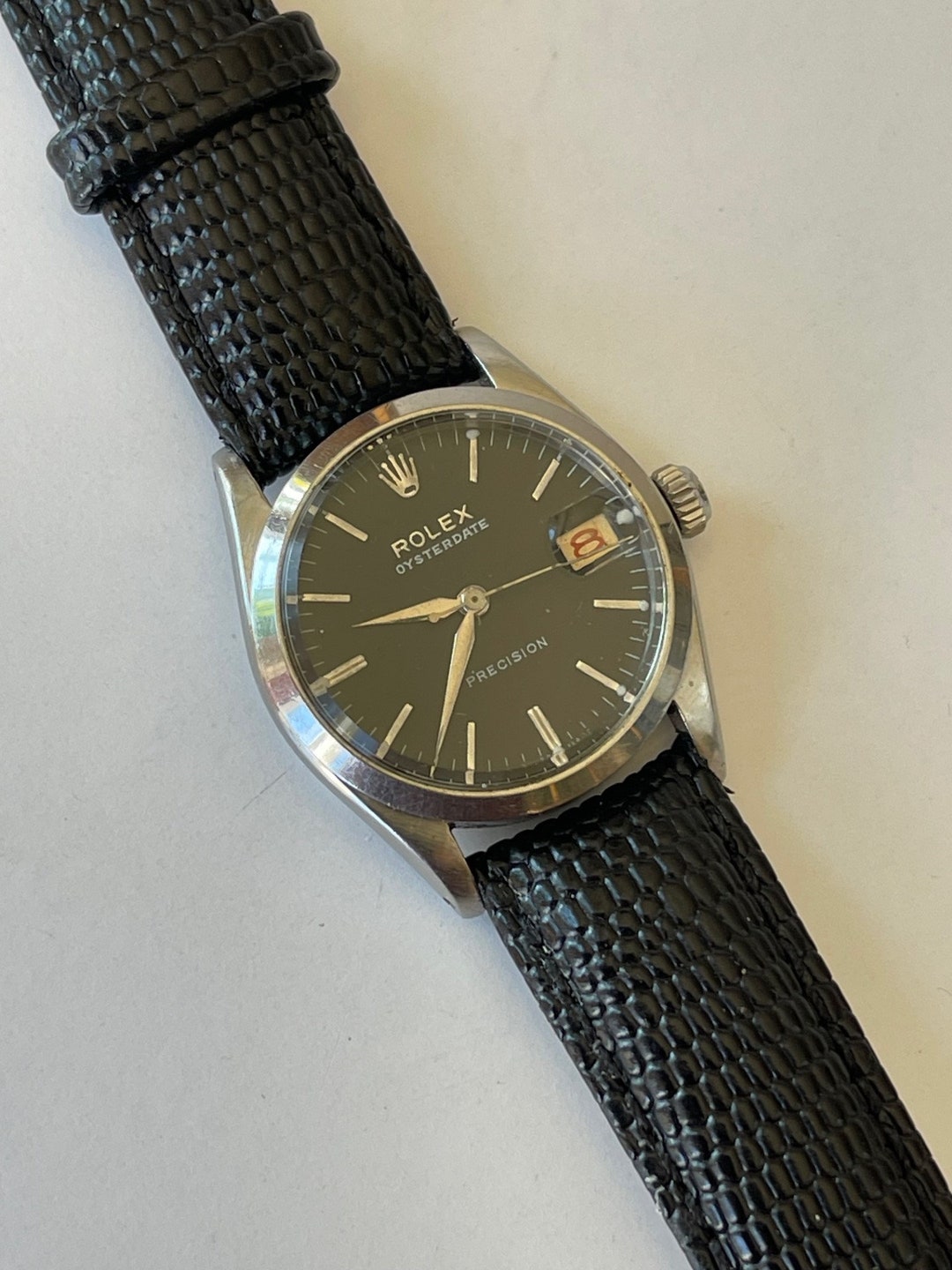 Rolex Oyster Date Precision Calendar Magnifiers Date Black Dial Vintage ...