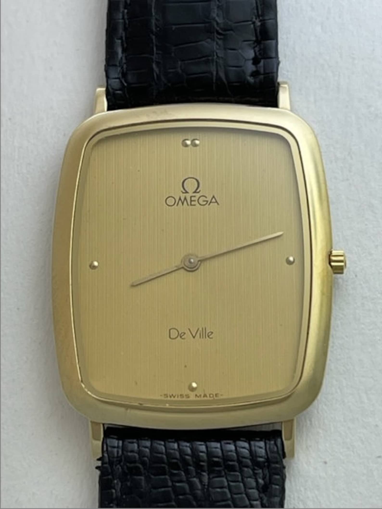 Omega De Ville Gold Capped Gold Dial Quartz Ultra Thin Vintage Swiss ...