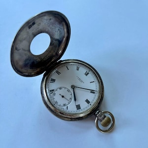 J.W. Benson London Solid Sterling Silver Half Hunter White Porcelain ...