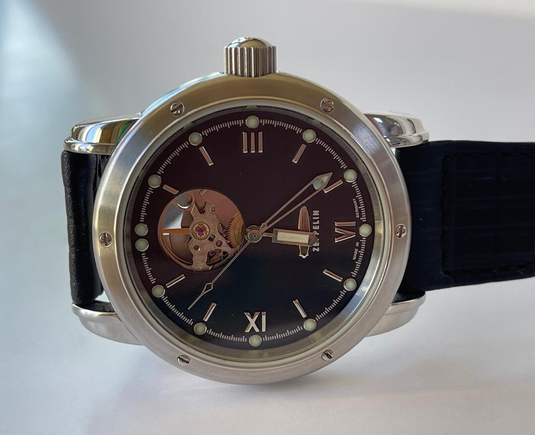 Zeppelin Open Heart Automatic Stainless Steel Black Dial Display Back ...