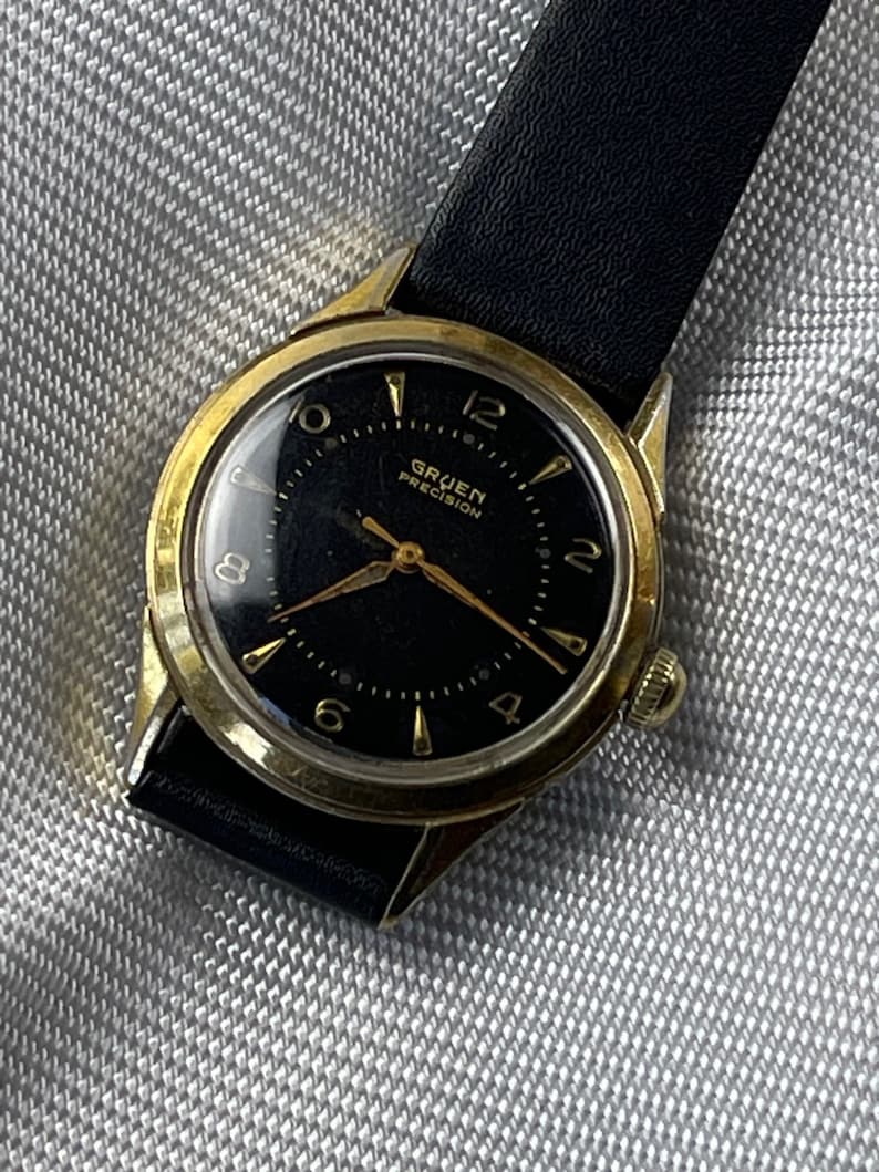 Gruen Precision Gold Capped Dress Classic Screw Down Back Black Dial ...