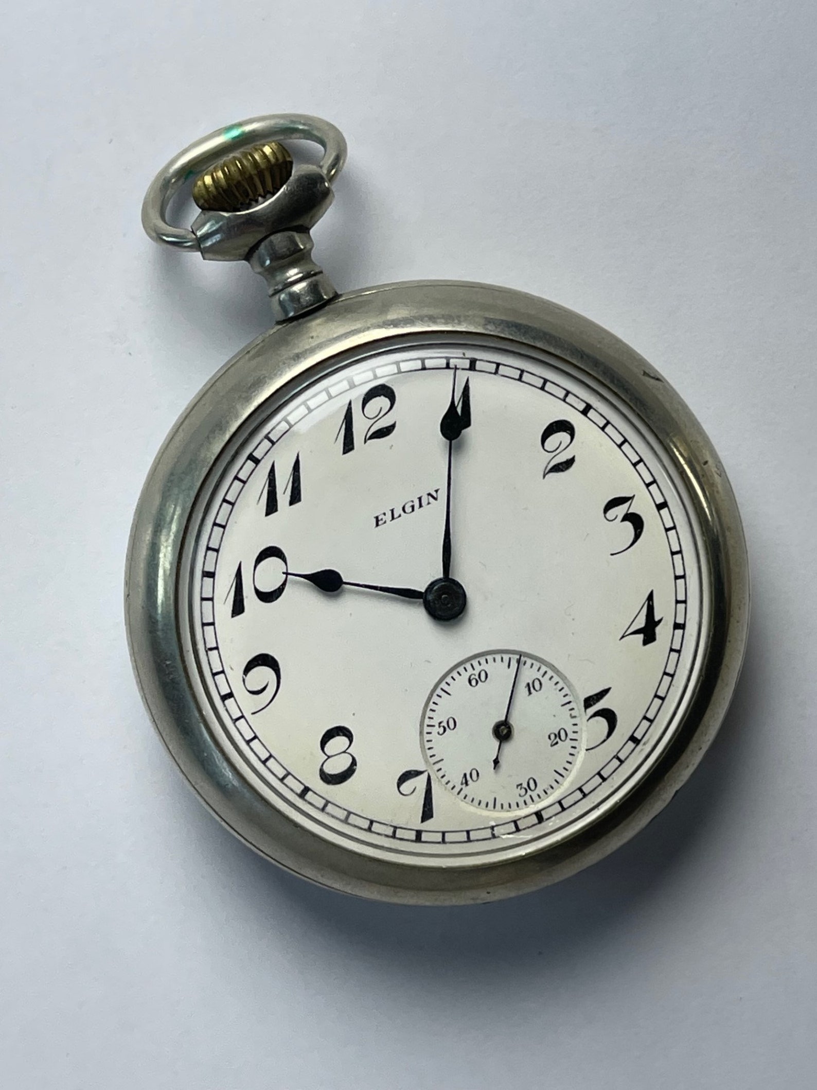 Elgin Antique Breguet Numbers Pocket Watch Porcelain Dial Screw Down ...