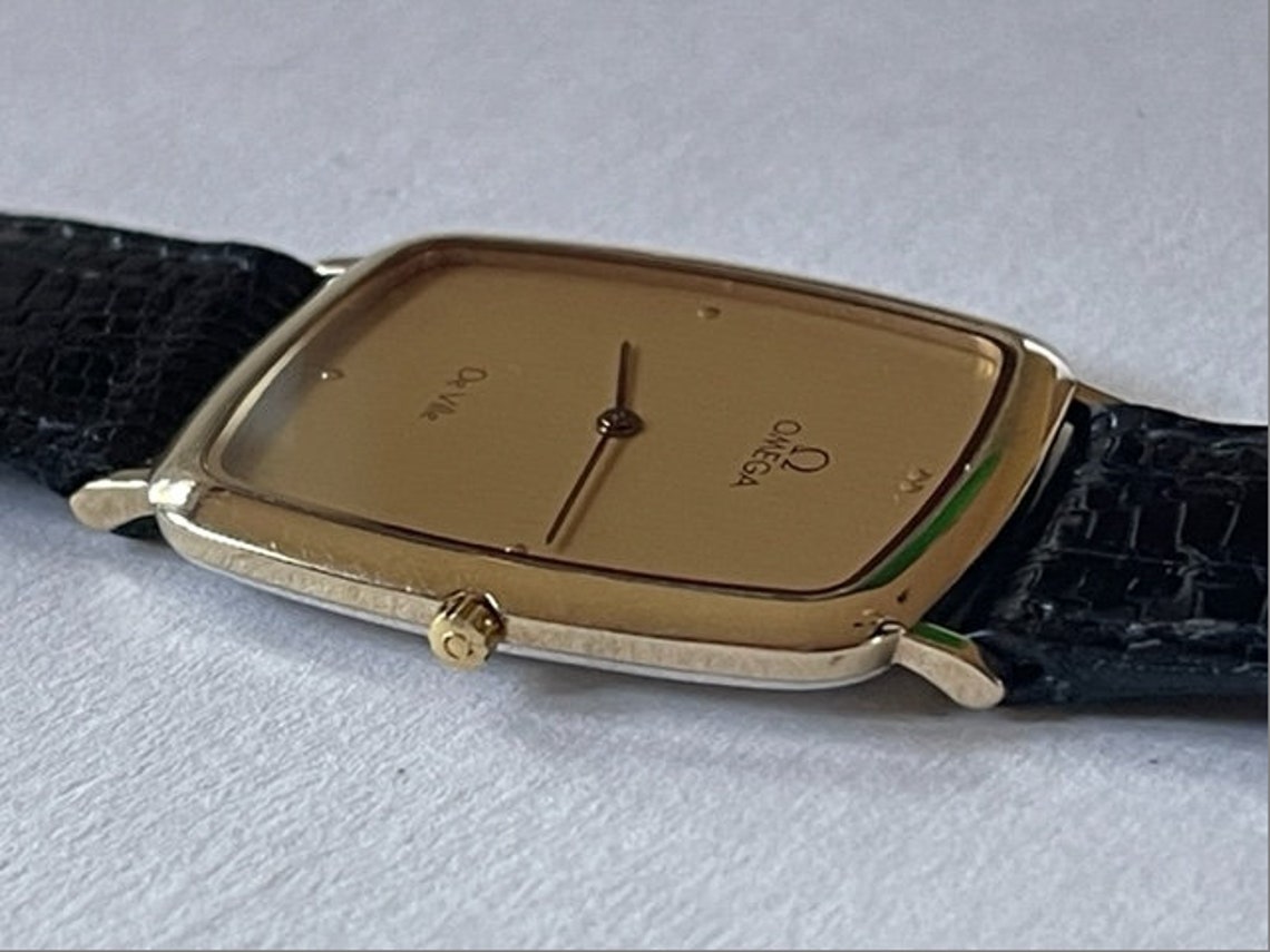 Omega De Ville Gold Capped Gold Dial Quartz Ultra Thin Vintage Swiss ...