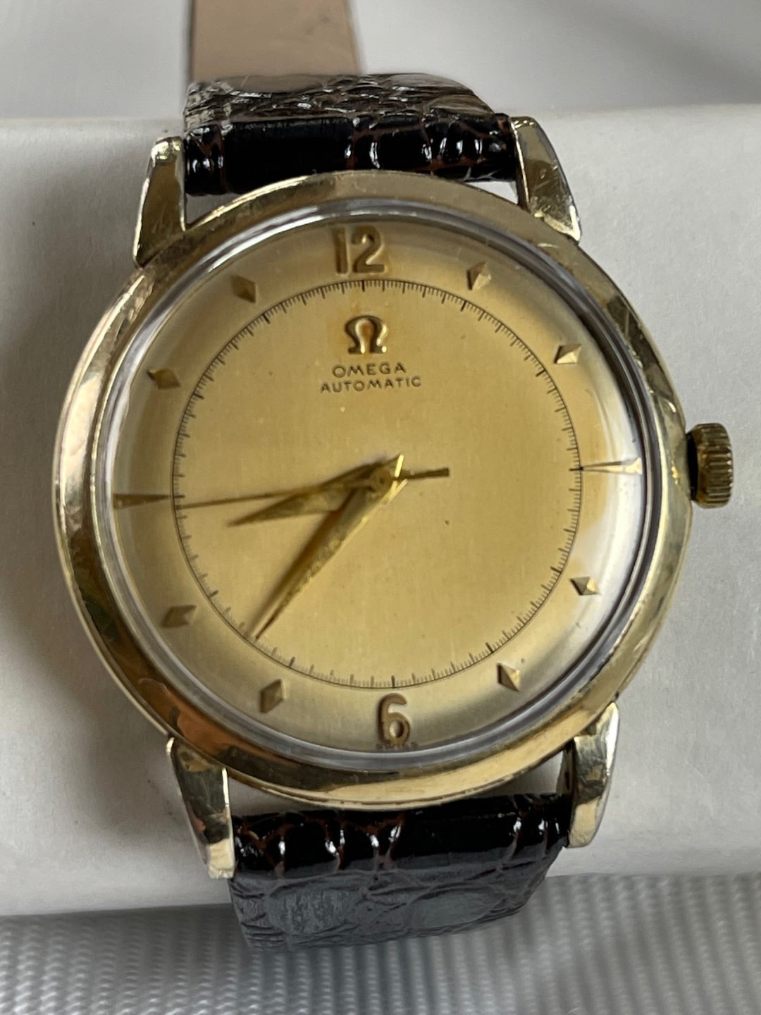 Omega Gold Capped Bumper Automatic Two Tone Pie Pan Dial Screw Down ...