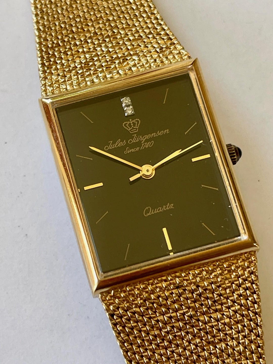 Jules Jürgensen Rectangular Gold Capped Genuine Diamond Black Dial Blue ...