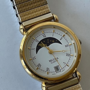 Becora Calendar Date Moon Phase Two Tone Dial Roman Numbers Gold Capped ...