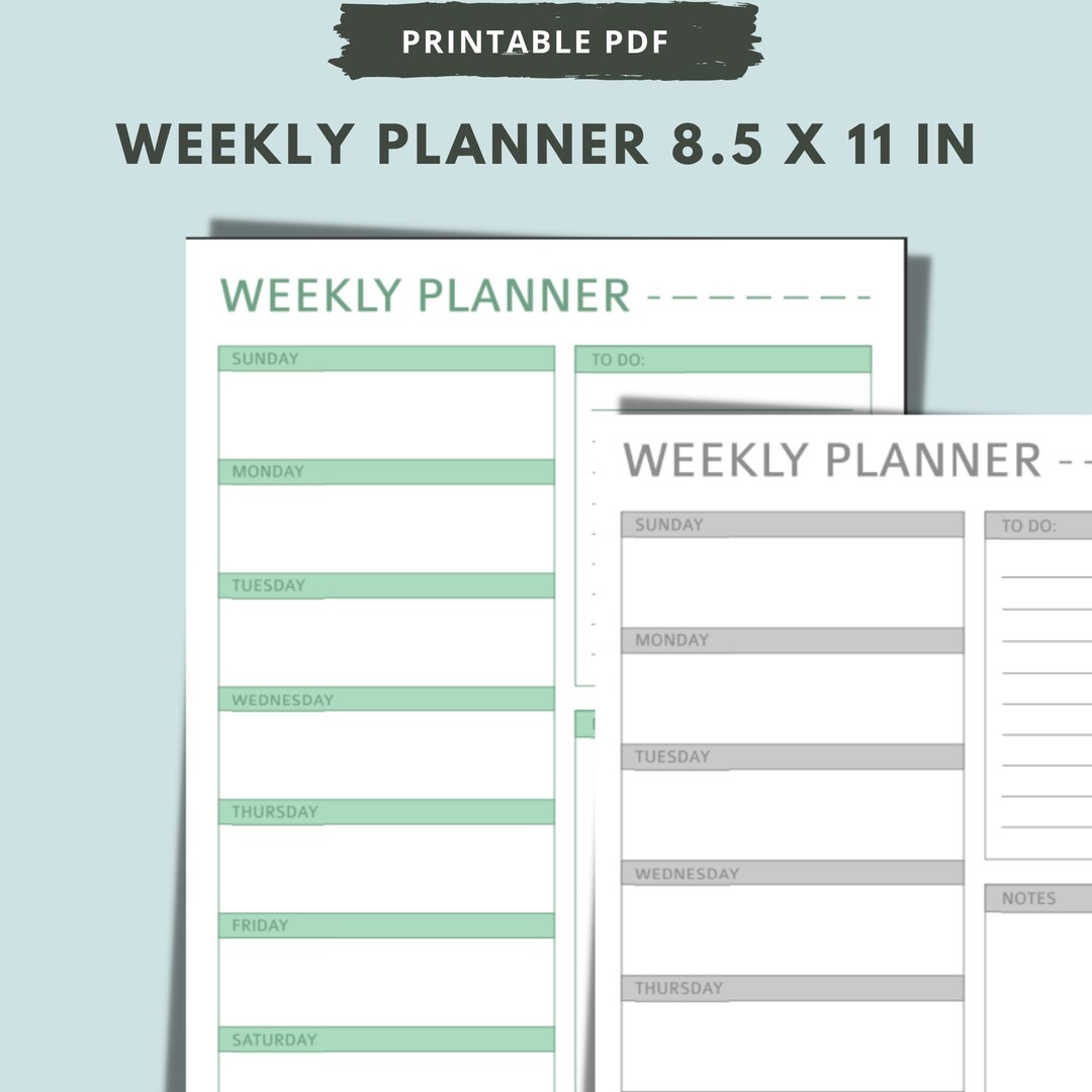 Printable Weekly Planner Green, Weekly Planner, 8.5 X 11 in Weekly ...
