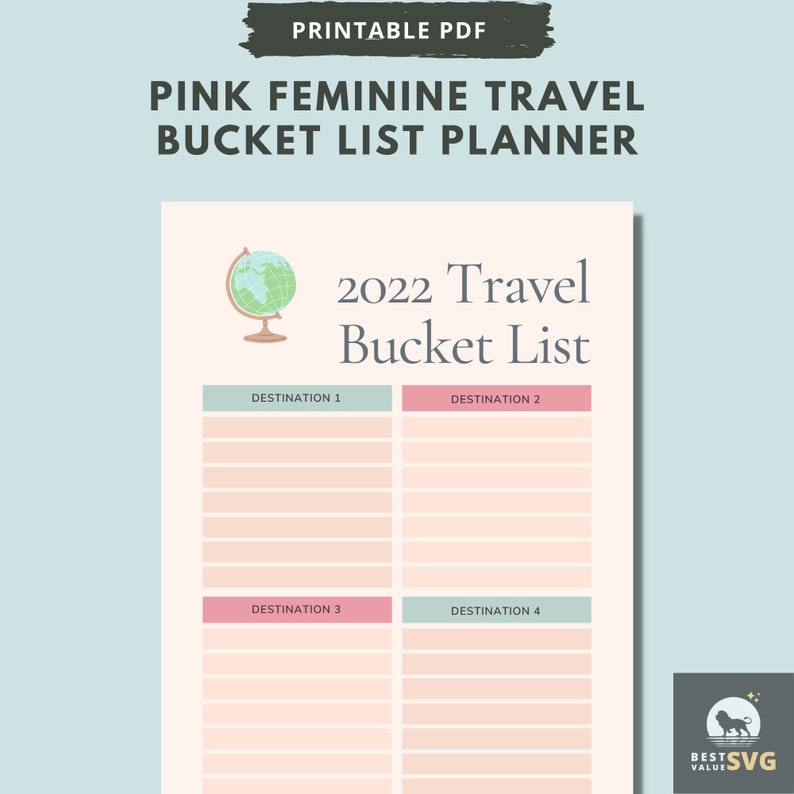 PDF: Pink Feminine Travel Bucket List Planner Travel Bucket - Etsy