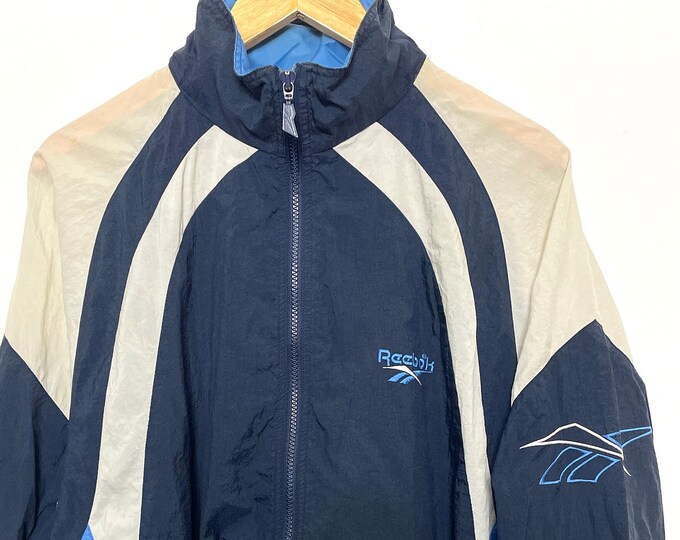 Vintage 1990s Reebok Delta Logo Graphic Striped Color Block Zip up ...