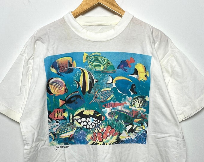 Vintage 1990 Coral Reef Vibrant Fish Graphic Tee Shirt (size Adult XL ...