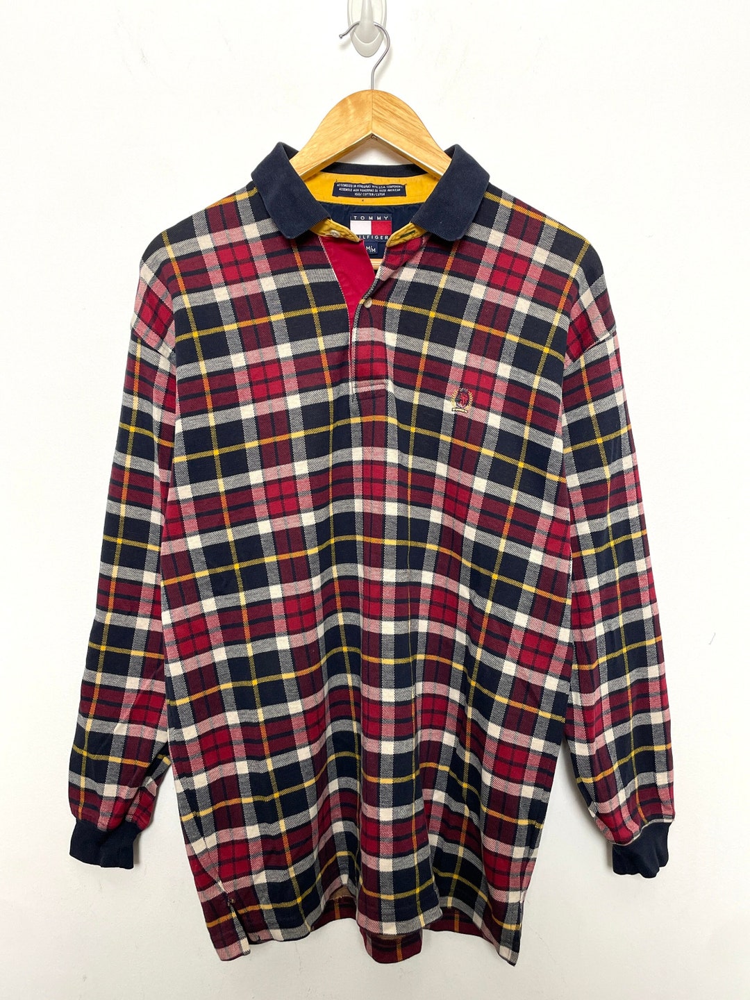 Vintage 1990s Tommy Hilfiger Plaid Print Long Sleeve Thermal Rugby ...