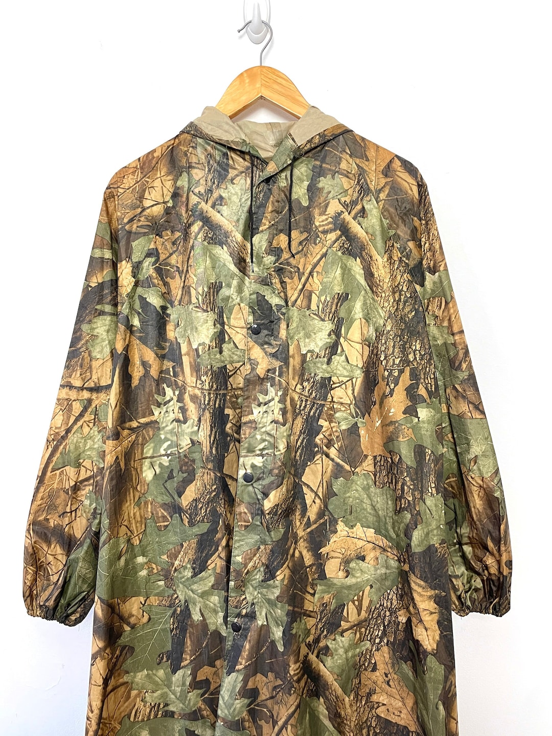 Vintage 1990s Woodland Tree Camouflage Zip Button up Elongated Trench ...