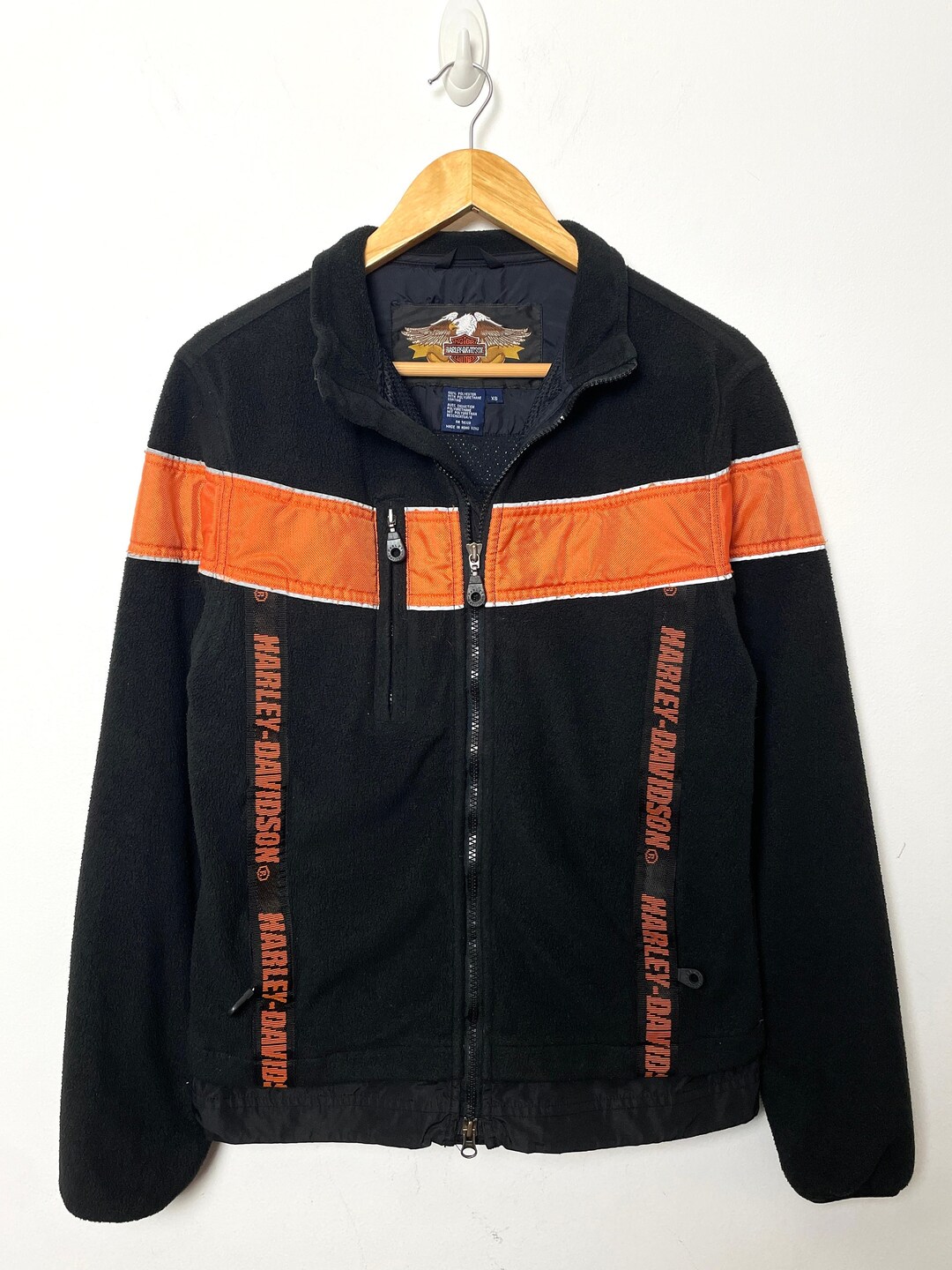 Vintage 1990s Harley Davidson Motorcycles Spell Out Logo Striped Fleece ...
