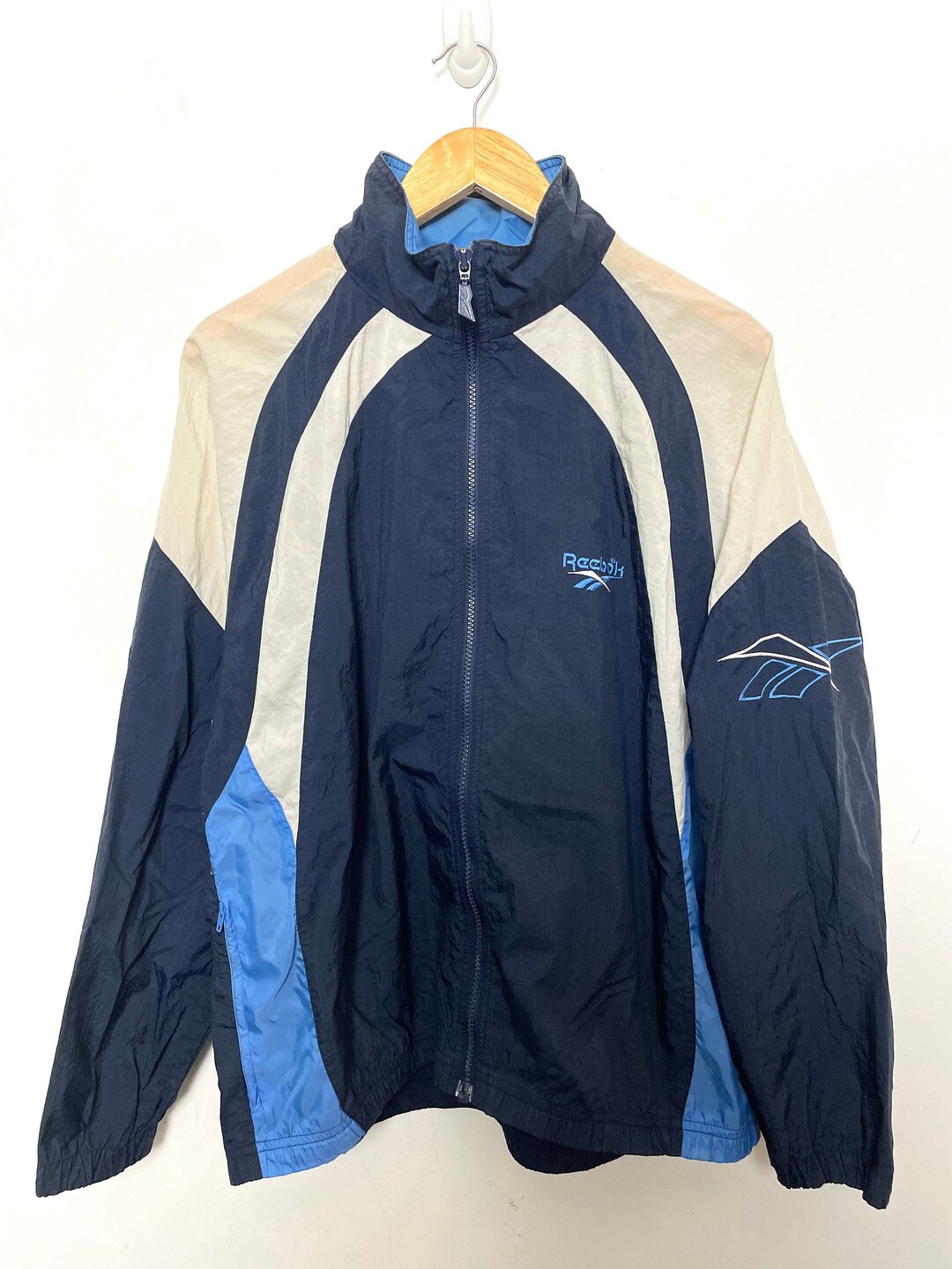 Vintage 1990s Reebok Delta Logo Graphic Striped Color Block Zip up ...