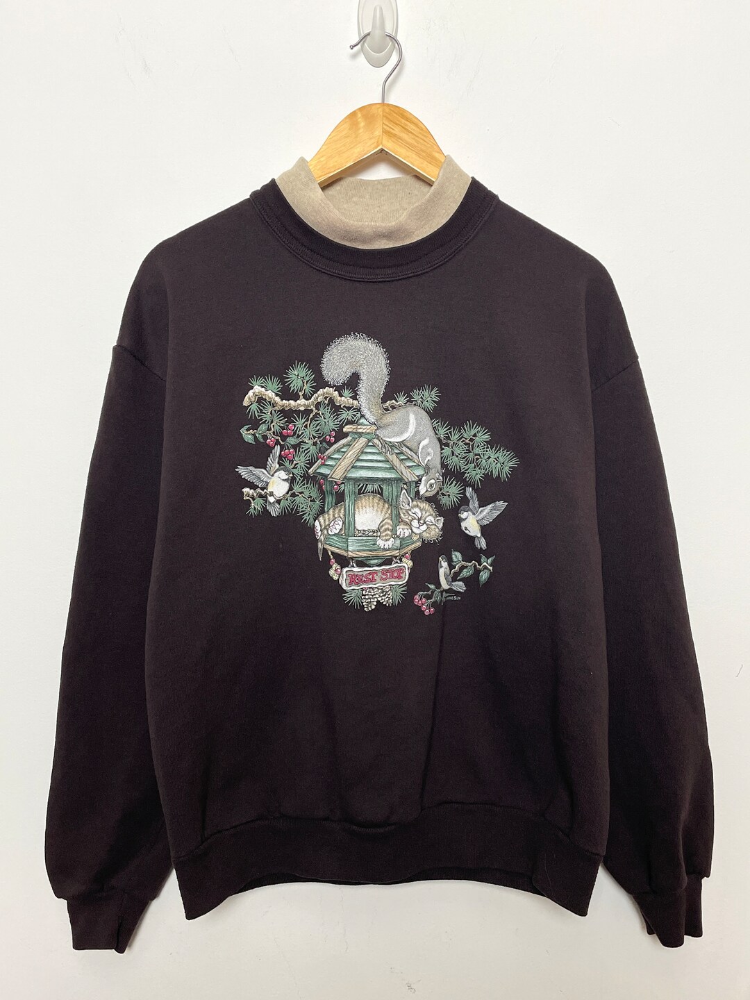 Vintage 1990s Squirrel and Bird Graphic Made in USA Ringer Crewneck ...