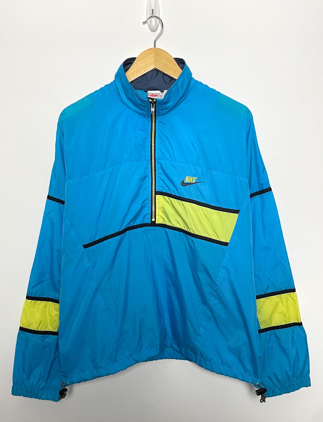 Vintage 1990s Nike Swoosh Logo Geometric Color Block Zip up Blue ...