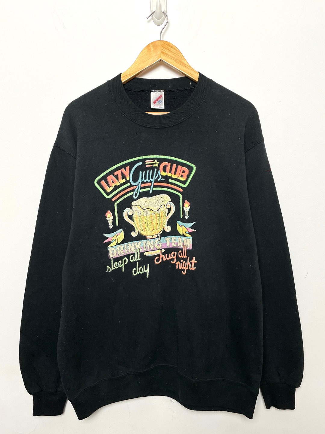 Vintage 1980s Lazy Guys Drinking Team "sleep All Day Chug All Night ...