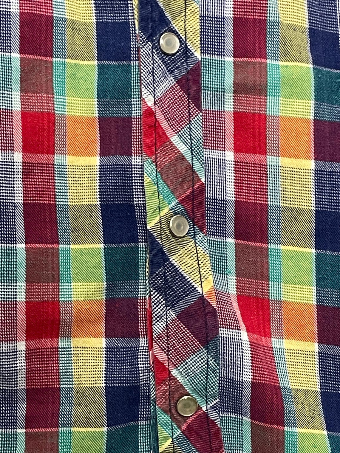 Vintage 1980s Faded Glory Multi Color Plaid Checkered Print Pearl Snap ...