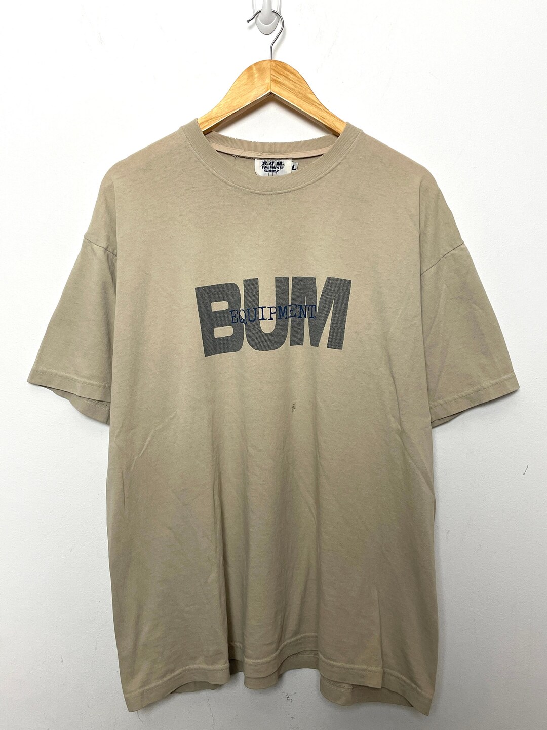 Vintage 1990s BUM Equipment Summer Spell Out Graphic Beige Tee Shirt ...