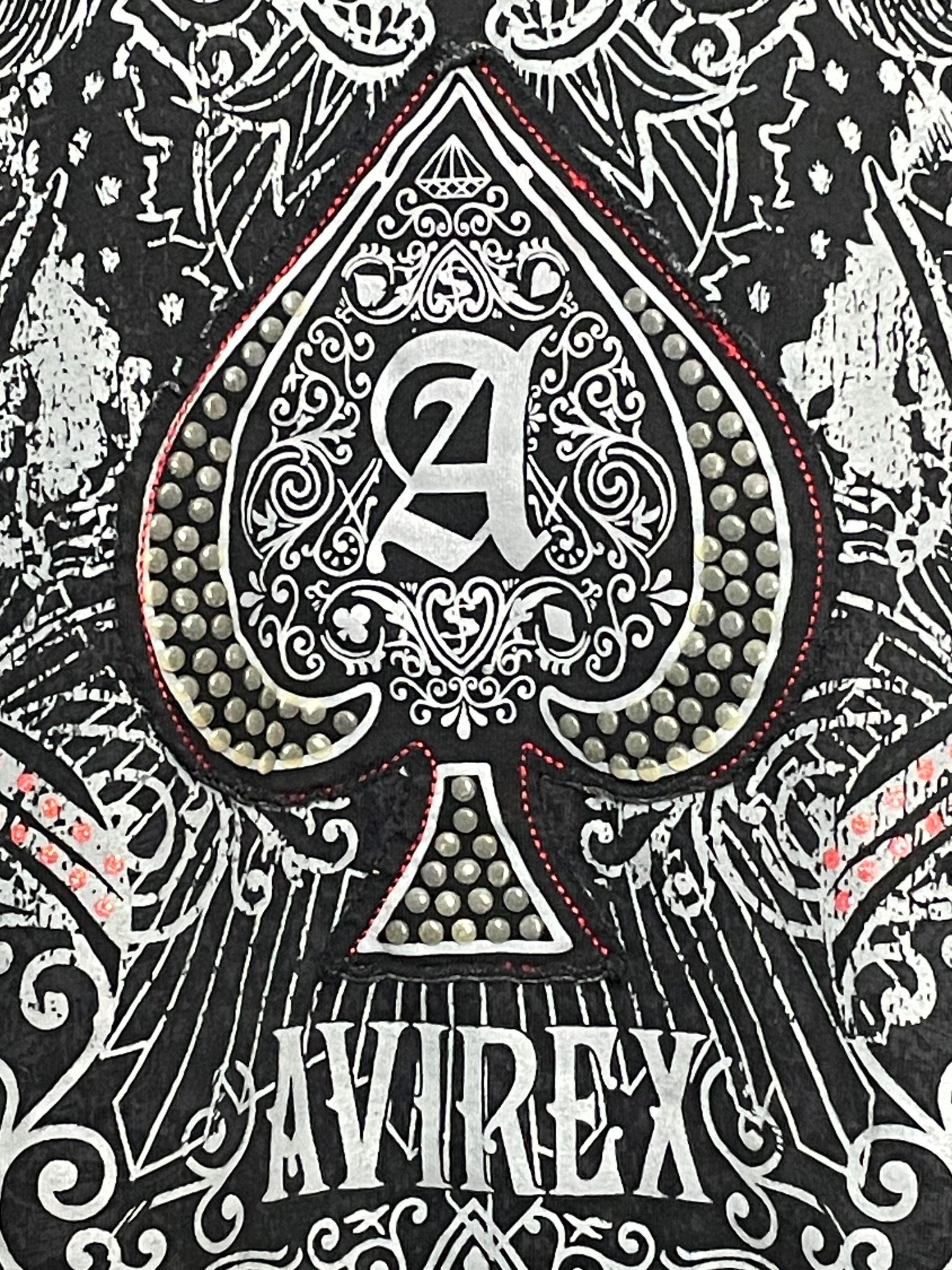 Vintage 2000s Avirex Y2K Print Spade Skull Studded Graphic Black Tee ...