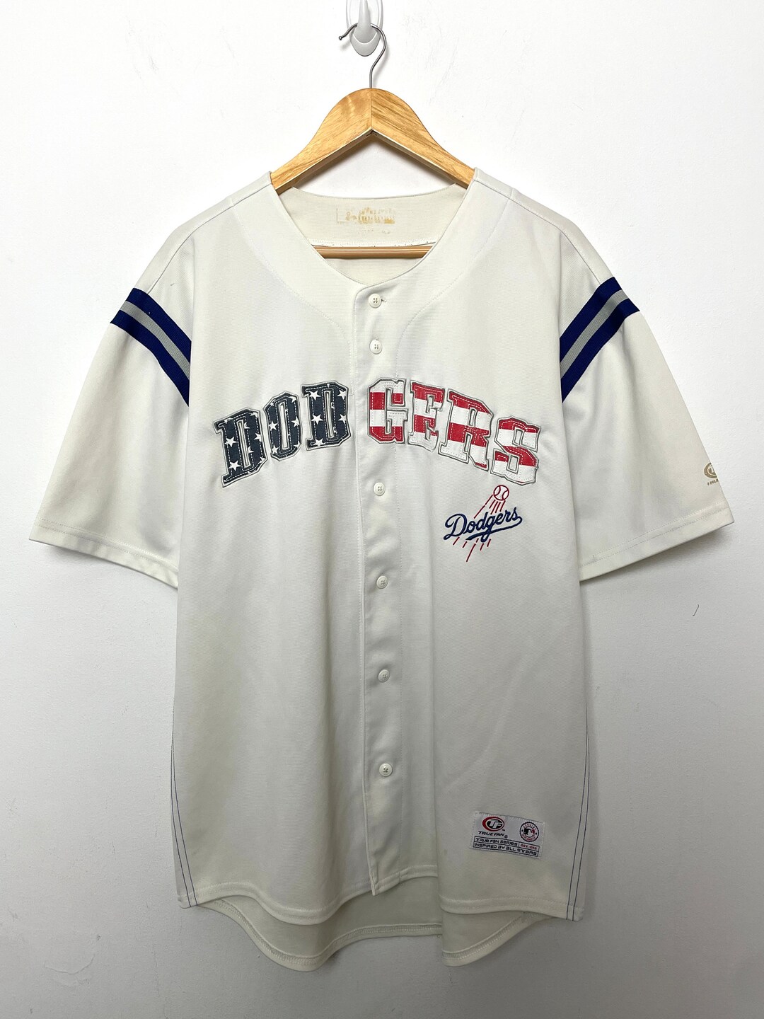 Vintage Los Angeles Dodgers USA Flag Spell Out MLB Baseball Jersey ...