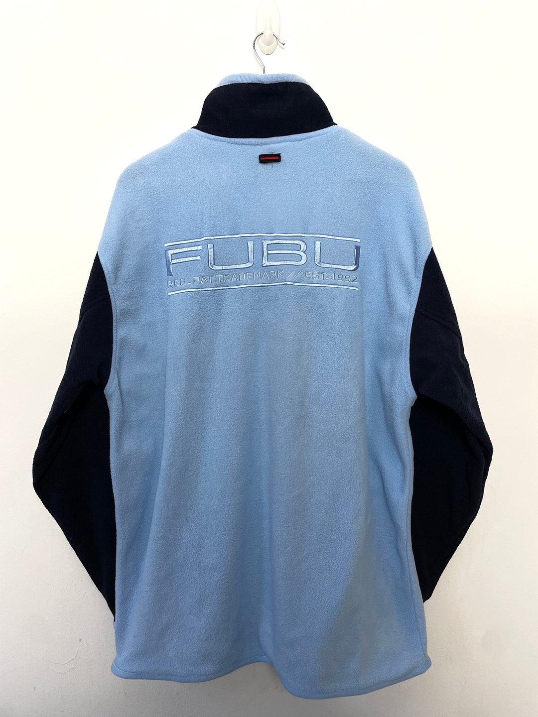 Vintage Y2K FUBU Platinum for Us by Us Spell Out Logo Zip up Blue Fleece Jacket fits Adult Large ...