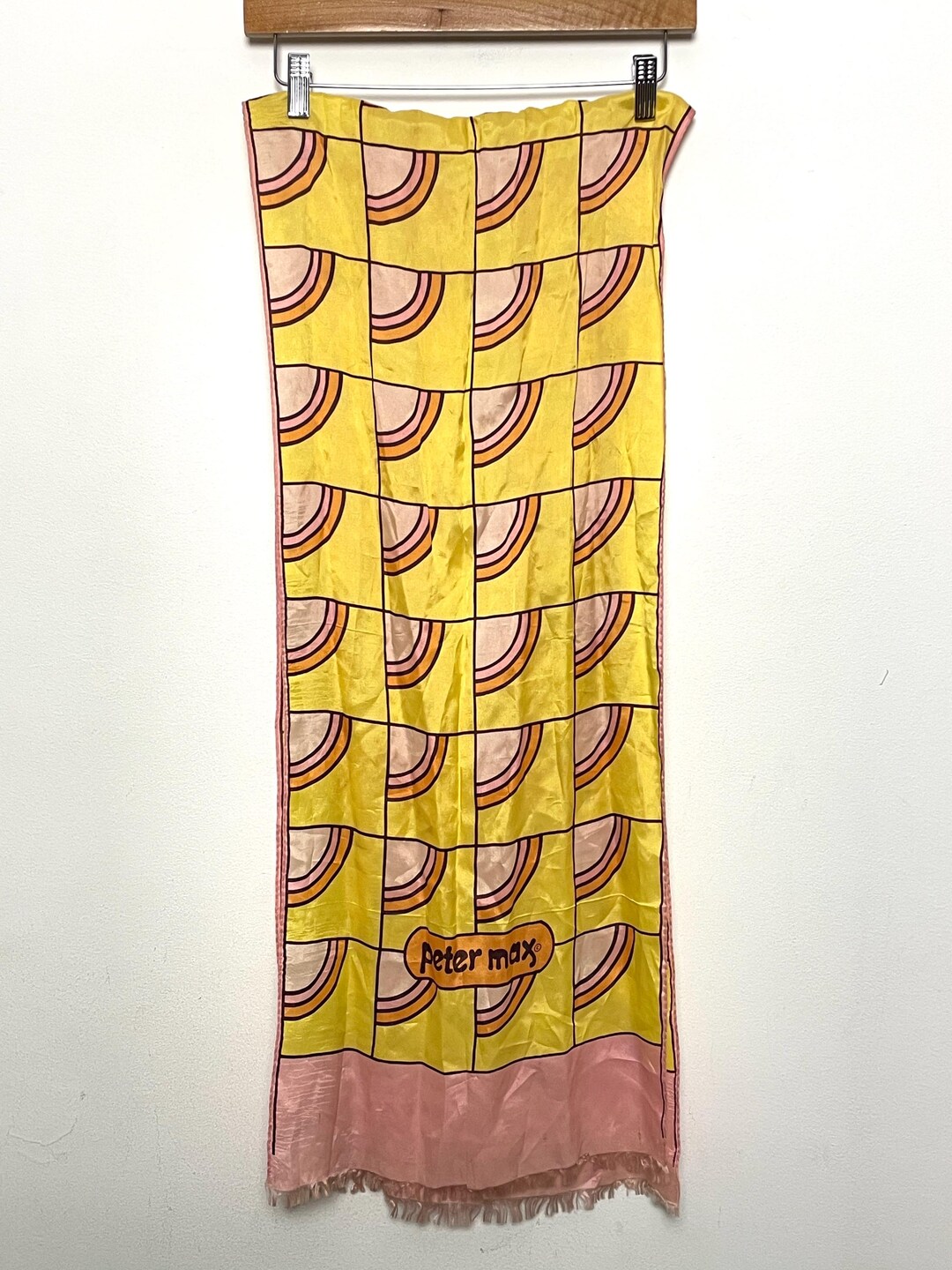 Vintage 1970s Peter Max Yellow and Pink Checkered Print Silk Scarf - Etsy