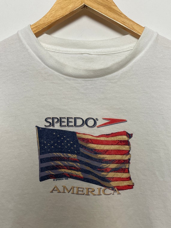 Vintage 1998 Speedo America USA Flag Graphic Tee Shir… - Gem