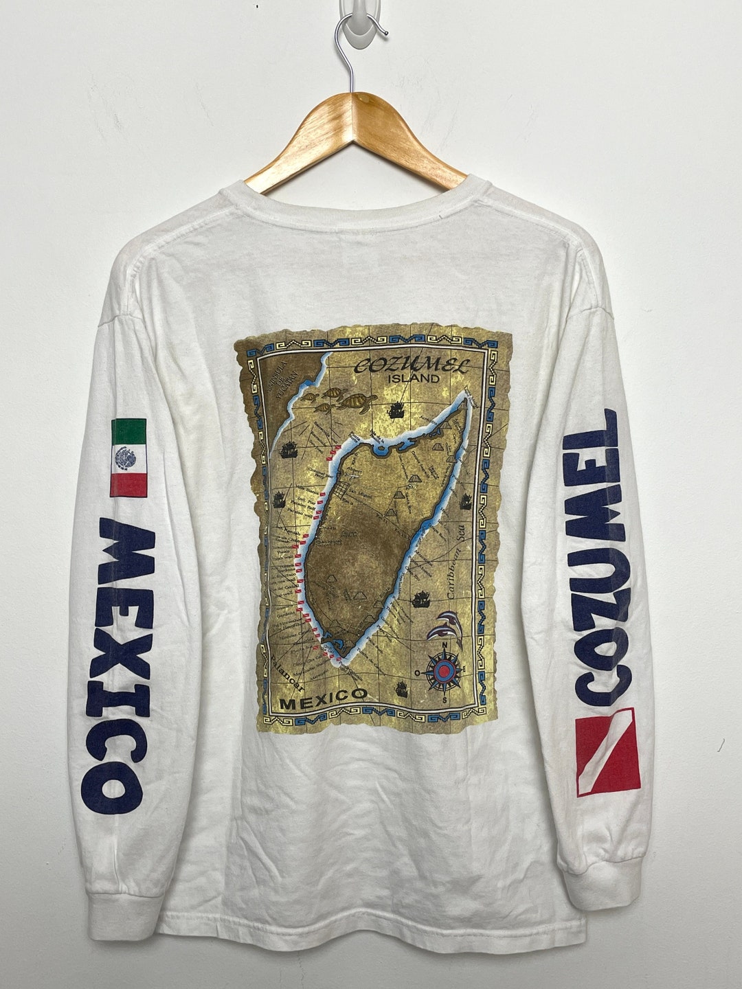 Vintage 1990s Cozumel Mexico Spell Out Island Flag Graphic Long Sleeve ...