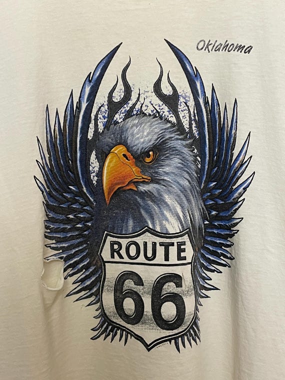 Vintage 1990s Oklahoma Route 66 Bald Eagle Graphic Te… - Gem