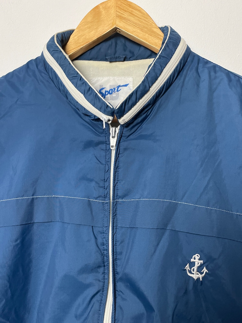Vintage 1980s Anchor Logo Sailing Nautical Windbreaker Jacket (fits ...