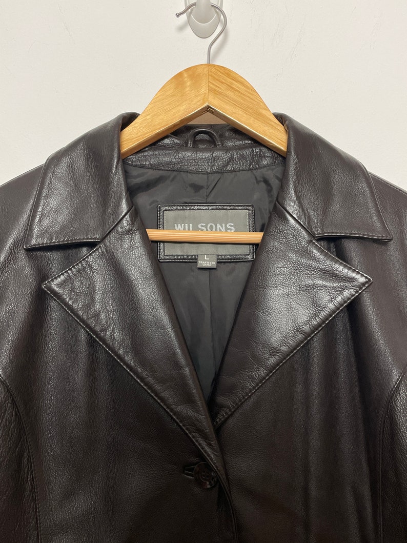 Vintage 1990s Wilson's Button up Dark Brown Leather Women's Jacket ...