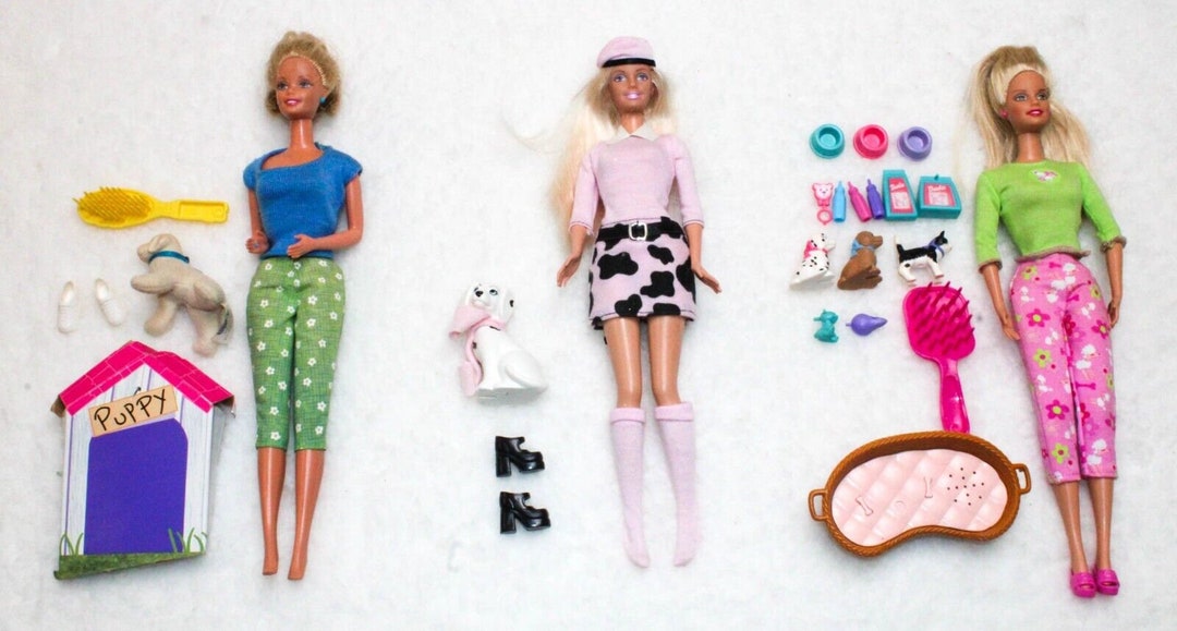 Barbie Dolls Lot of 3 Pet Lovin Spot Scene Kennel Care Giftset Mattel ...