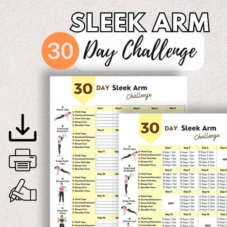 30-day Sleek Arms Challenge, Toned Shoulder Exercise, Printable ...